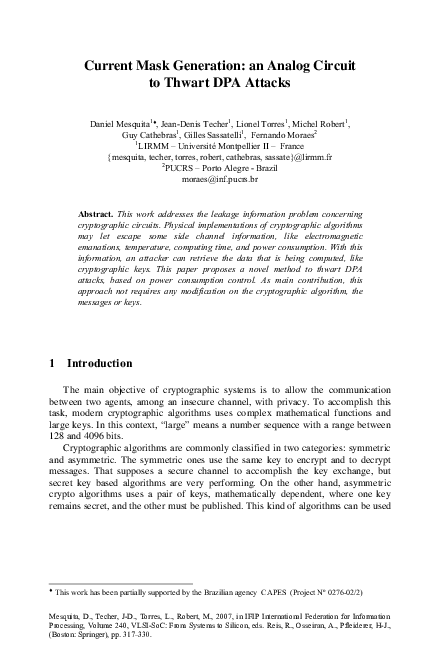 (PDF) Current Mask Generation: an Analog Circuit to Thwart DPA Attacks