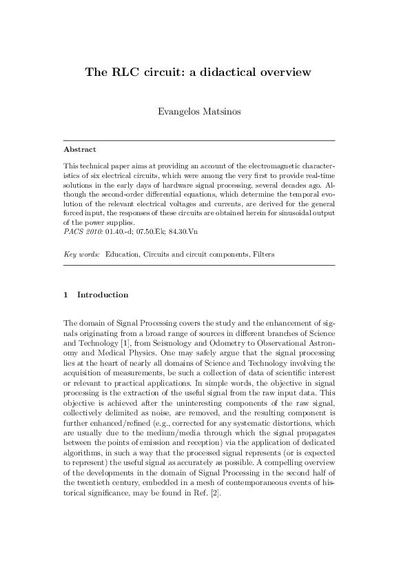 (PDF) The RLC circuit: a didactical overview