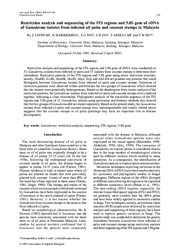 (PDF) Restriction analysis and sequencing of the ITS regions and 5.8S ...