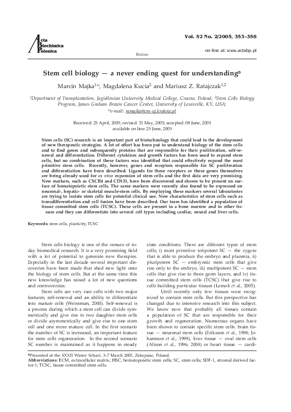 (PDF) Stem cell biology: a never ending quest for understanding