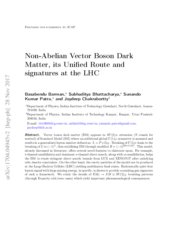 (PDF) Non-abelian vector boson dark matter, its unified route and ...