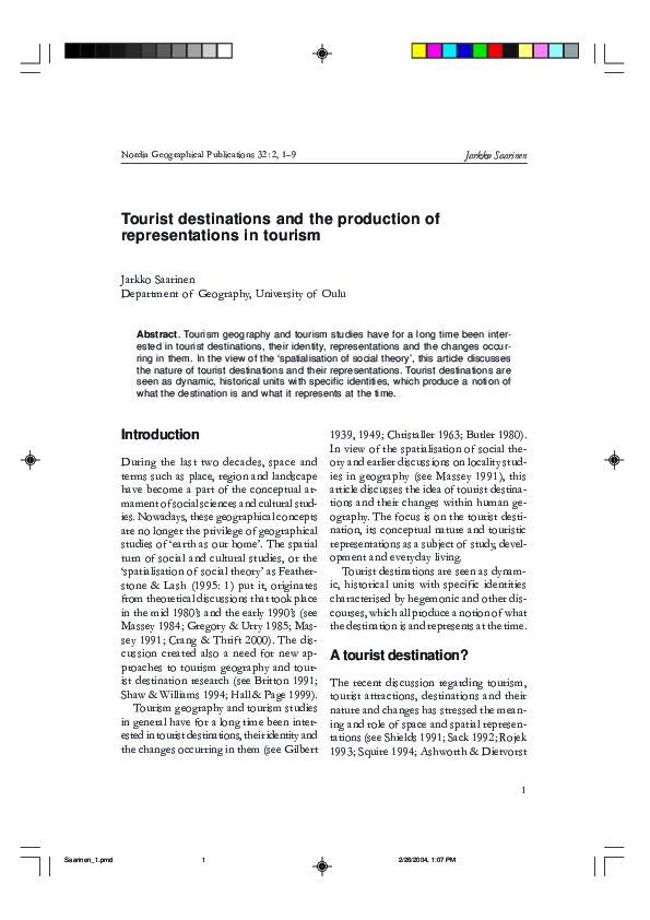 (PDF) Tourist destinations and the production of representations in tourism