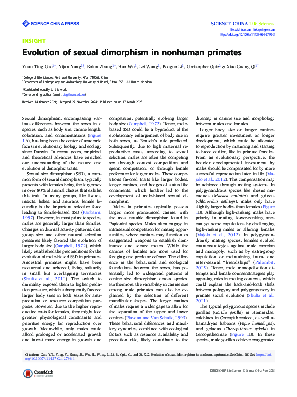 (PDF) Evolution of sexual dimorphism in nonhuman primates