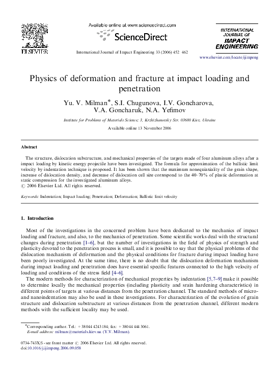 (PDF) Physics of deformation and fracture at impact loading and penetration