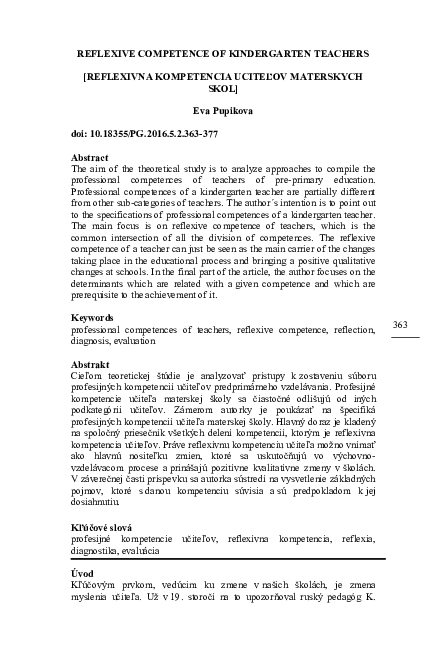 (PDF) Reflexive Competence of Kindergarten Teachers