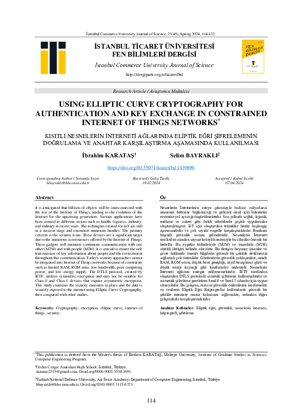 (PDF) USING ELLIPTIC CURVE CRYPTOGRAPHY FOR AUTHENTICATION AND KEY EXCHANGE IN CONSTRAINED ...