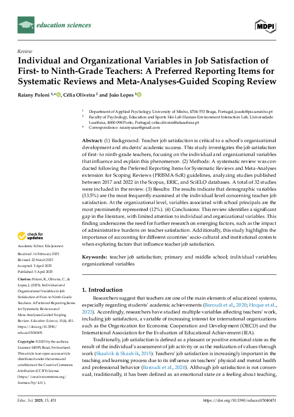 (PDF) Individual and Organizational Variables in Job Satisfaction of ...