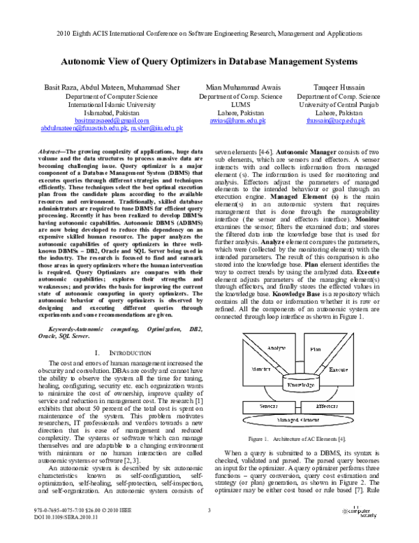 (PDF) Autonomic View of Query Optimizers in Database Management Systems