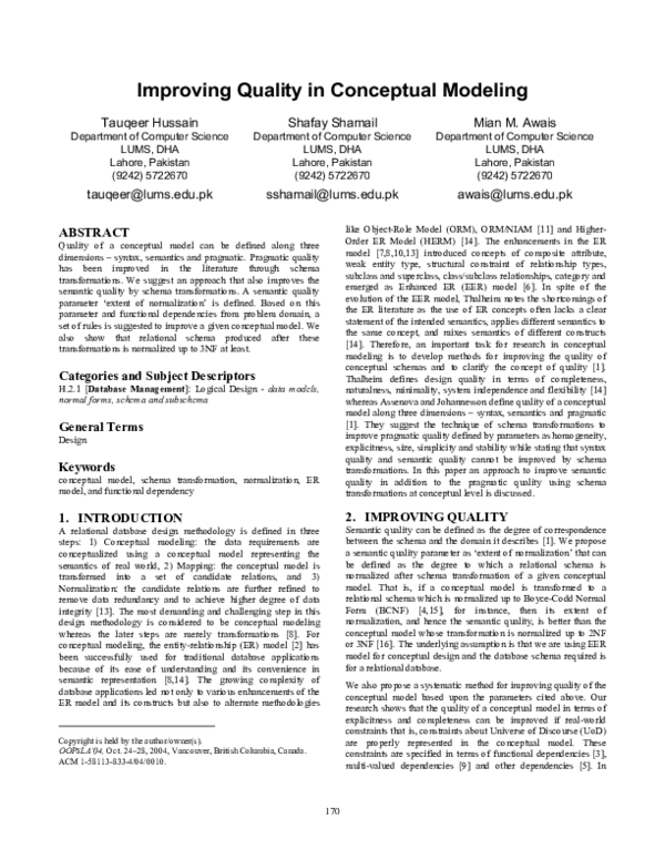 (PDF) Improving quality in conceptual modeling