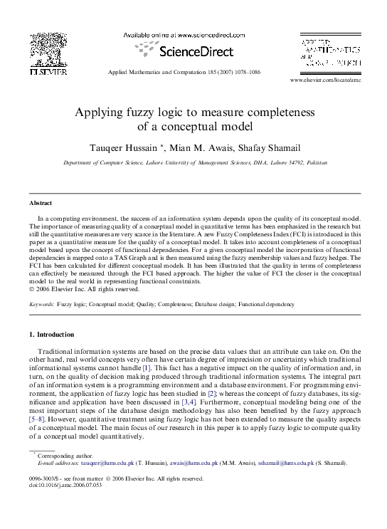 (PDF) Applying fuzzy logic to measure completeness of a conceptual model