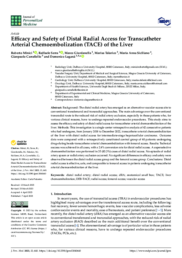(PDF) Efficacy and Safety of Distal Radial Access for Transcatheter Arterial Chemoembolization ...