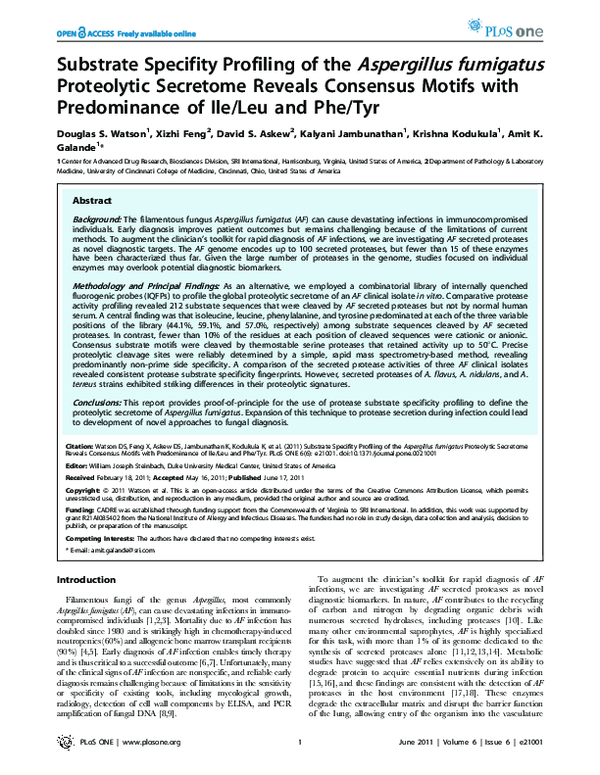 (PDF) Substrate Specifity Profiling of the Aspergillus fumigatus ...