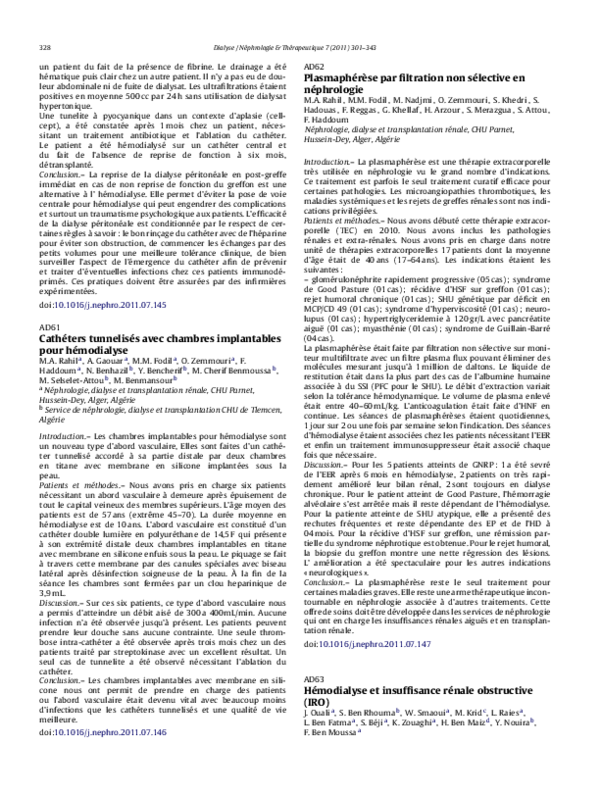 (PDF) Hémodialyse et insuffisance rénale obstructive (IRO)