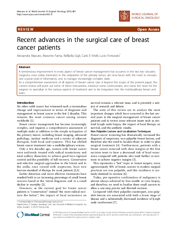 (PDF) Recent advances in the surgical care of breast cancer patients