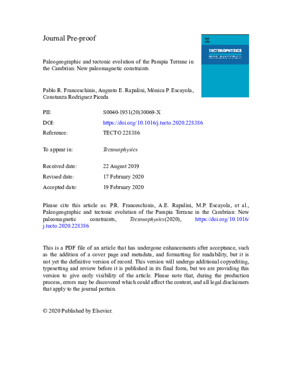 (PDF) Paleogeographic and tectonic evolution of the Pampia Terrane in ...