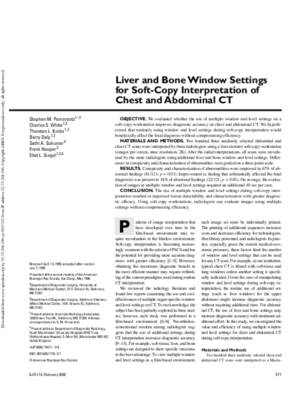 (PDF) Liver and Bone Window Settings for Soft-Copy Interpretation of ...