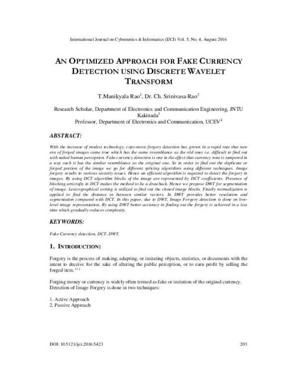 (PDF) An Optimized Approach for Fake Currency Detection Using Discrete Wavelet Transform