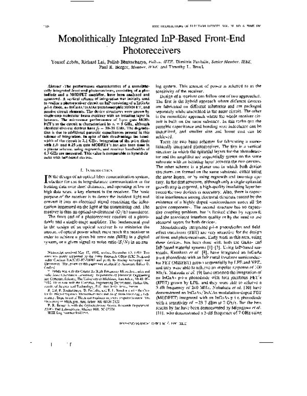 (PDF) Monolithically integrated InP-based front-end photoreceivers
