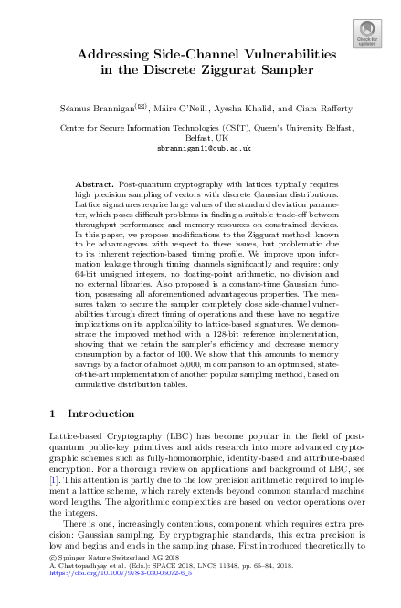 (PDF) Addressing Side-Channel Vulnerabilities in the Discrete Ziggurat ...