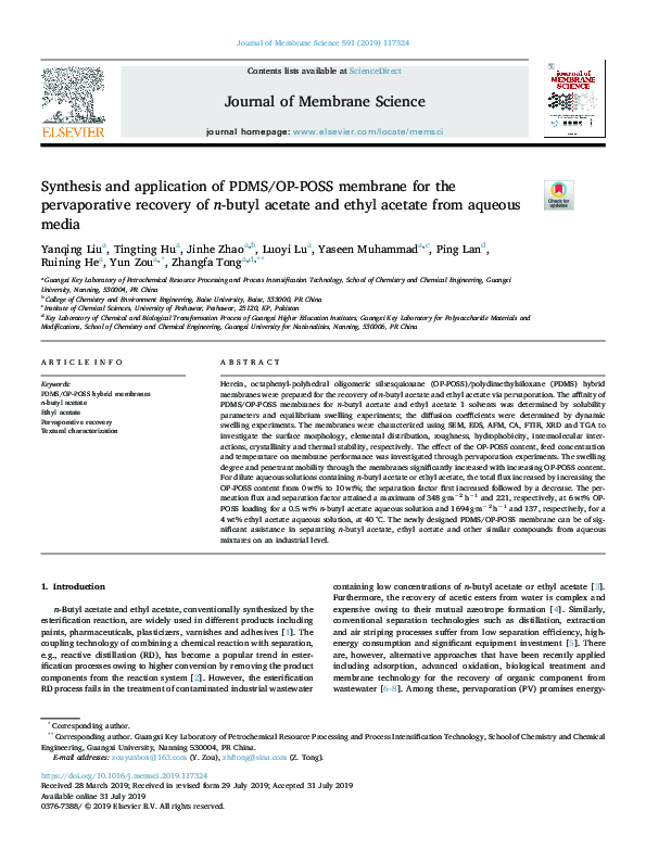 (PDF) Synthesis and application of PDMS/OP-POSS membrane for the ...