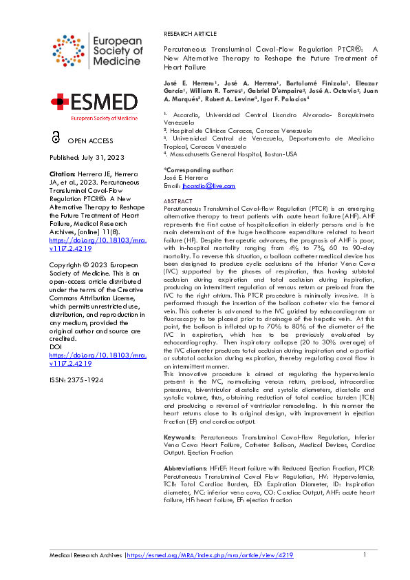 (PDF) Percutaneous Transluminal Caval-Flow Regulation PTCR®: A New ...