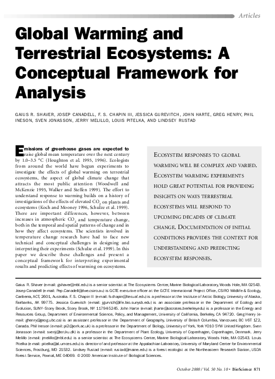 (PDF) Global Warming and Terrestrial Ecosystems: A Conceptual Framework for Analysis