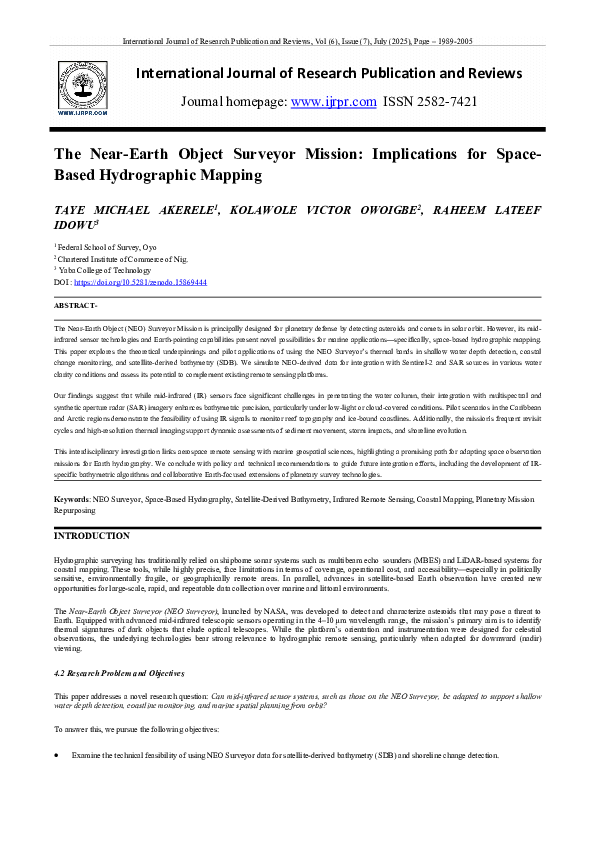 (PDF) The Near-Earth Object Surveyor Mission: Implications for Space ...