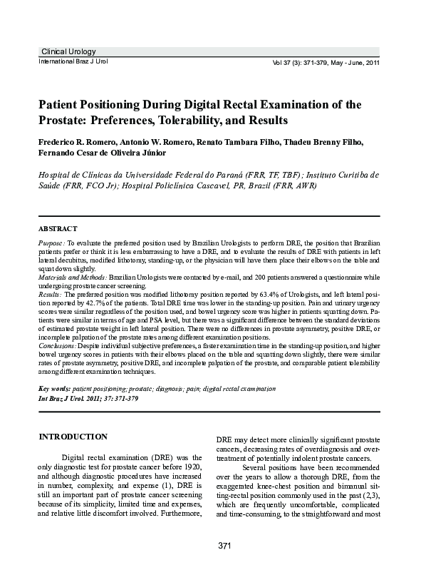(PDF) Patient positioning during digital rectal examination of the prostate: preferences ...