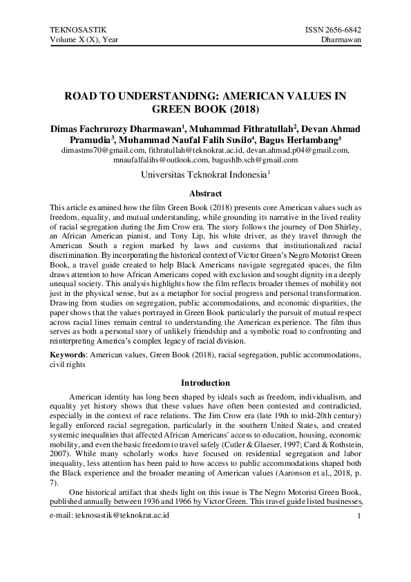 (PDF) ROAD TO UNDERSTANDING: AMERICAN VALUES IN GREEN BOOK (2018