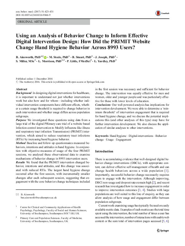(PDF) Using an Analysis of Behavior Change to Inform Effective Digital ...