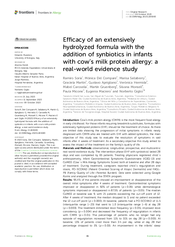 (PDF) Efficacy of an extensively hydrolyzed formula with the addition ...
