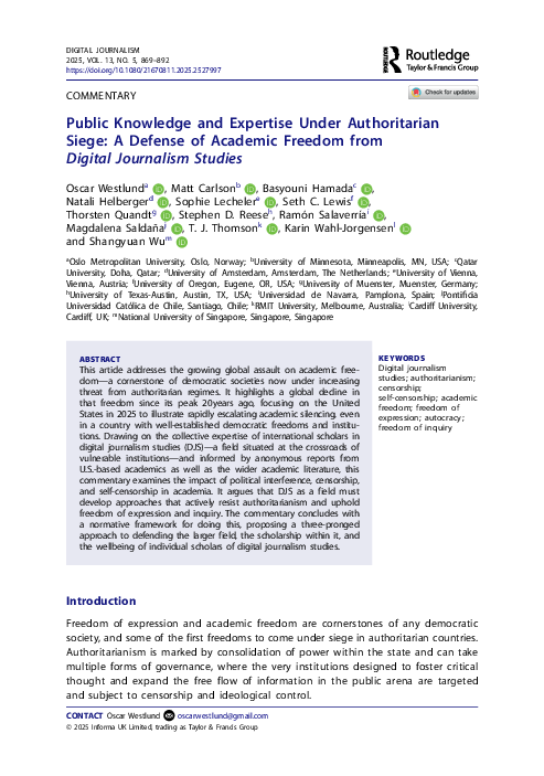 (PDF) Public Knowledge and Expertise Under Authoritarian Siege: A ...