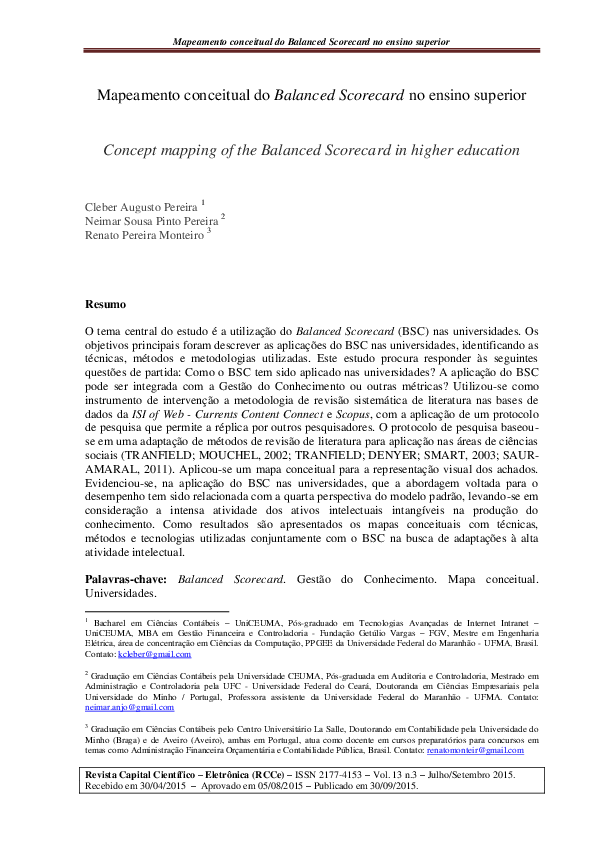 (PDF) Concept mapping of the Balanced Scorecard in higher education