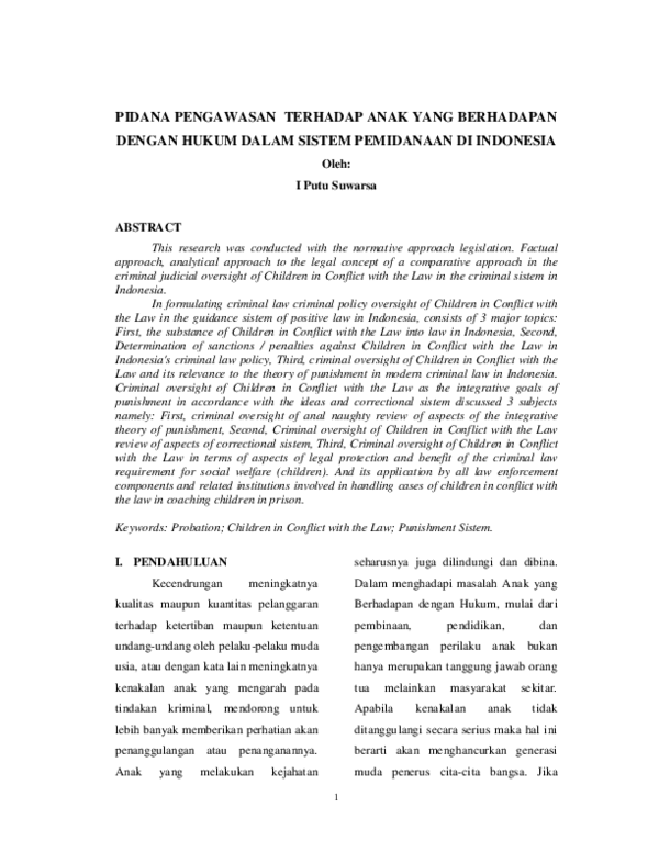 (PDF) Pidana Pengawasan Terhadap Anak Yang Berhadapan Dengan Hukum Dalam Sistem Pemidanaan DI ...