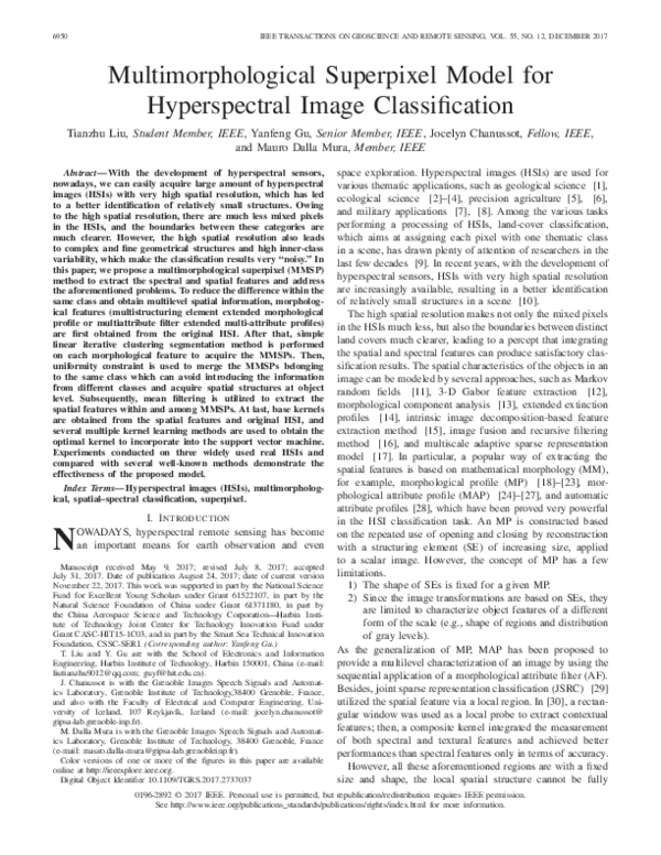 (PDF) Multimorphological Superpixel Model for Hyperspectral Image Classification