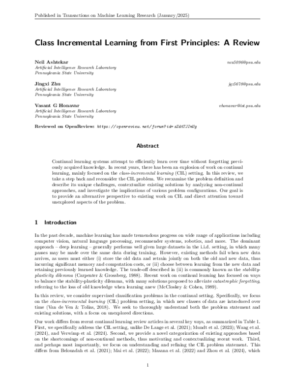(PDF) Class Incremental Learning from First Principles: A Review