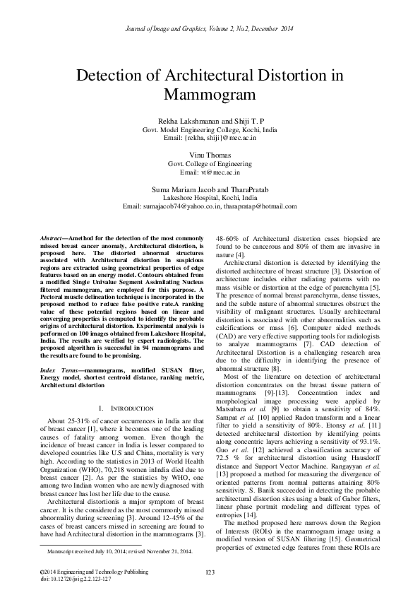 (PDF) Detection of Architectural Distortion in Mammogram