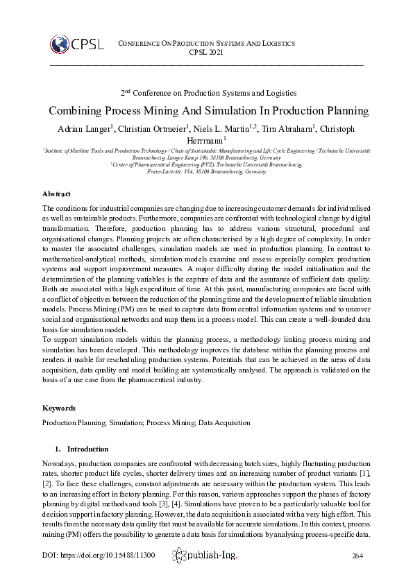 (PDF) Combining Process Mining And Simulation In Production Planning