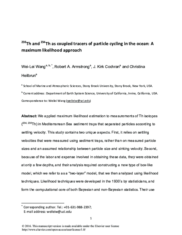 (PDF) 230Th and 234Th as coupled tracers of particle cycling in the ...