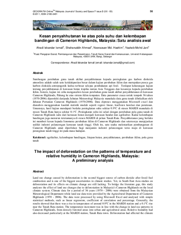 (PDF) Kesan penyahhutanan ke atas pola suhu dan kelembapan bandingan di ...