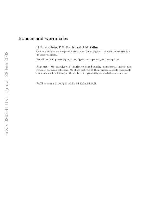 (PDF) Bounce and Wormholes