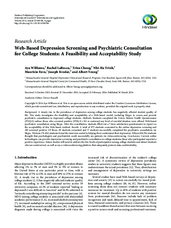 (PDF) Web-Based Depression Screening and Psychiatric Consultation for ...