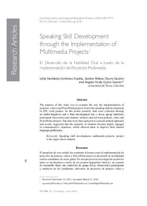 (PDF) Speaking Skill Development through the Implementation of Multimedia Projects