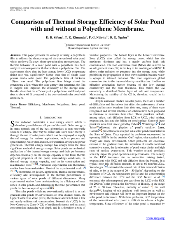 (PDF) Comparison of Thermal Storage Efficiency of Solar Pond with and ...