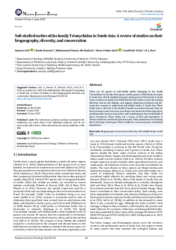 (PDF) Soft-shelled turtles of the family Trionychidae in South Asia: A ...