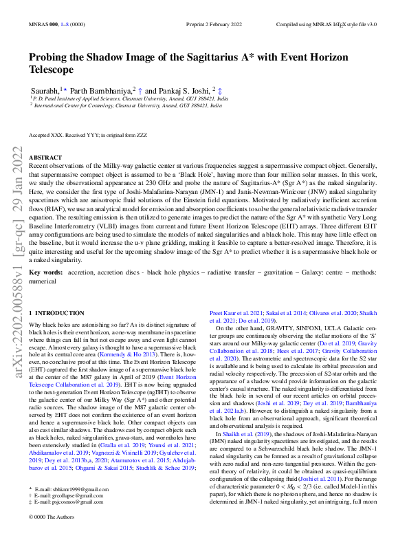 (PDF) Probing the Shadow Image of the Sagittarius A* with Event Horizon ...