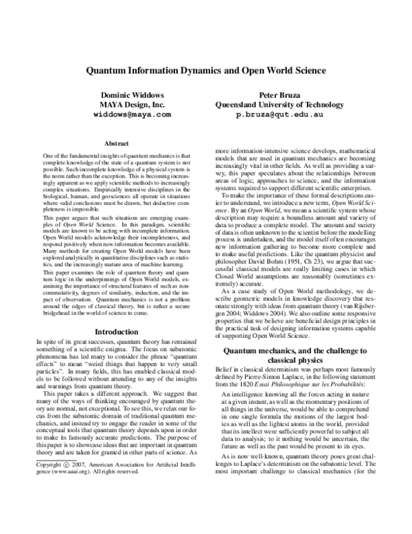 (PDF) Quantum Information Dynamics and Open World Science