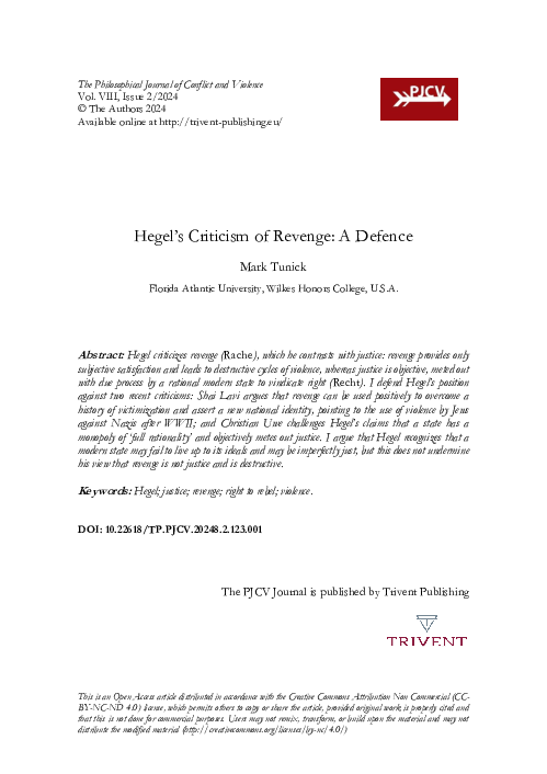 (PDF) Hegel's criticism of revenge: a defence