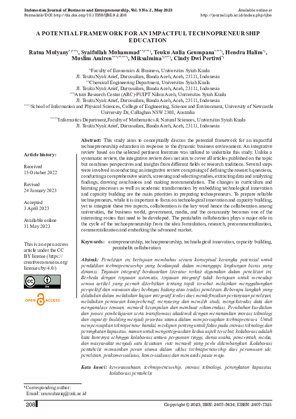 (PDF) A Potential Framework For an Impactful Technopreneurship Education