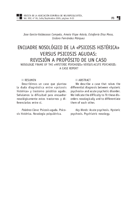 (PDF) Encuadre nosológico de la "Psicosis Histérica" versus psicosis ...